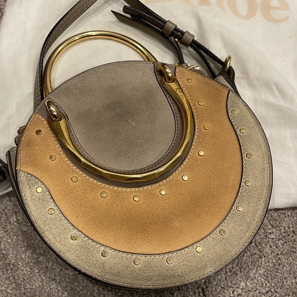 Chloe Pixie Small Studded Motty Grey Leather Shoulder… - Gem